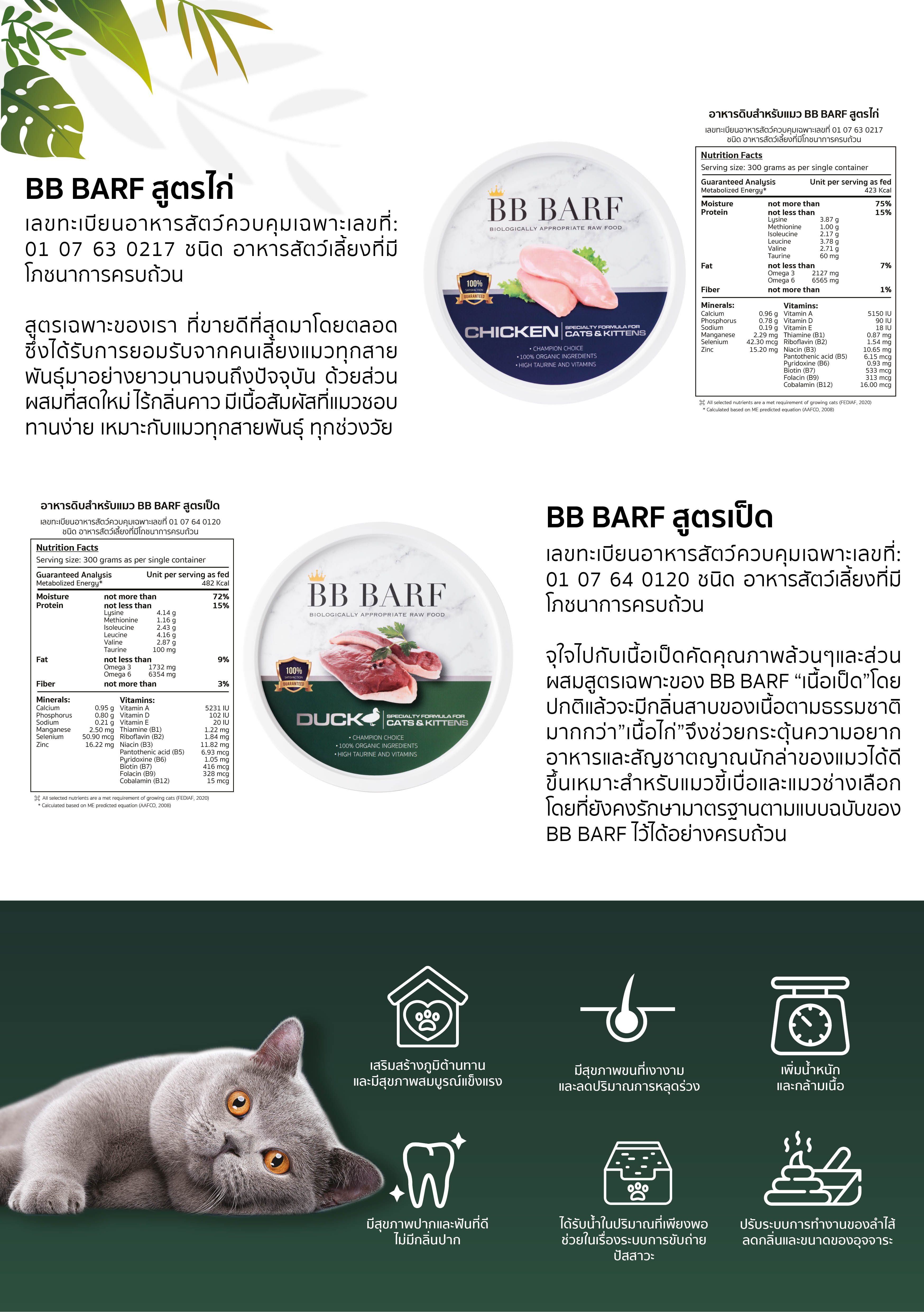 บาร์ฟแมว สูตรไก่ สูตรเป็ด อาหารแมว บีบี บาร์ฟ BB BARF อาหารสดดิบสำหรับ ...