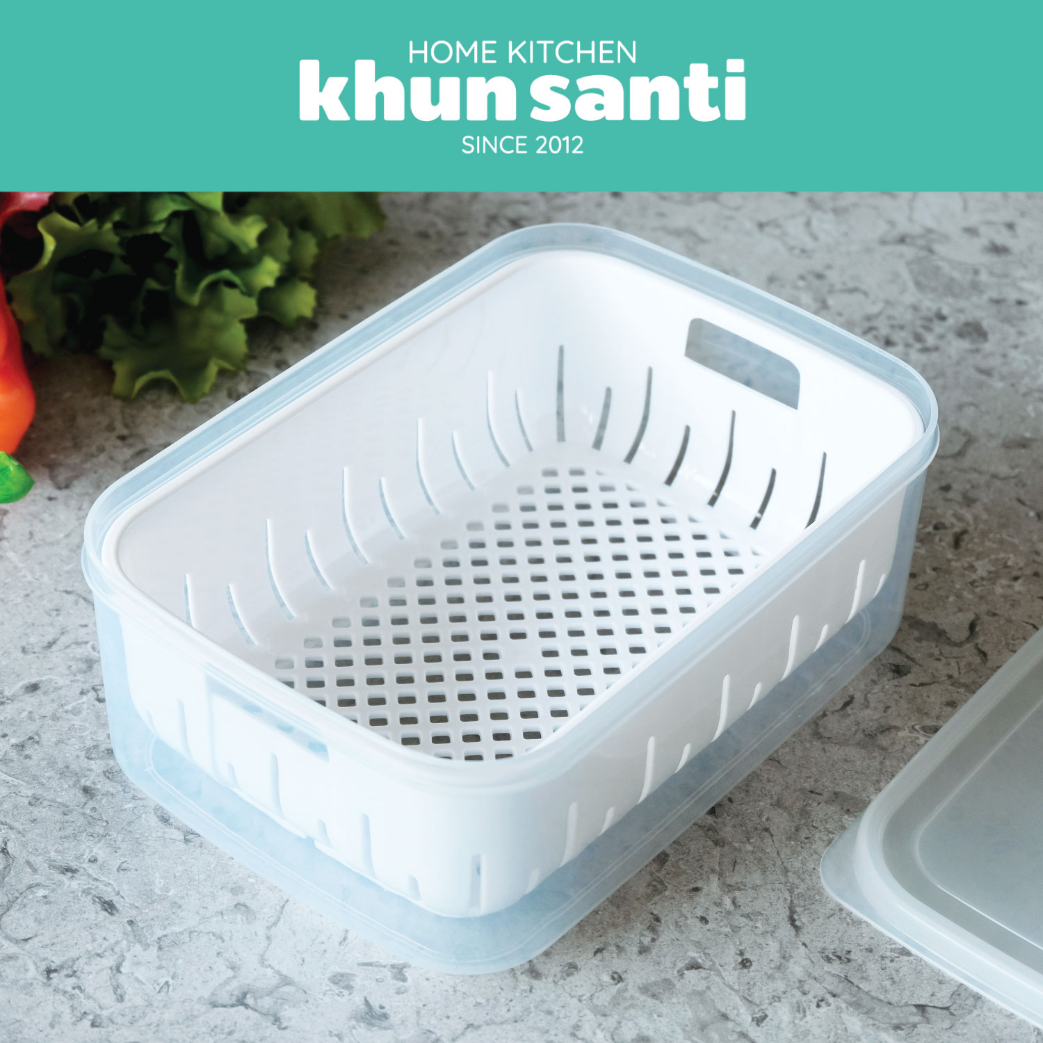 KHUN SANTI กล่องใส่อาหารพลาสติกมีตะแกรง ขนาด : 16.2(ก) x 22.4(ย) x 8(ส) cm ความจุ : 2.1L R-2521 ...