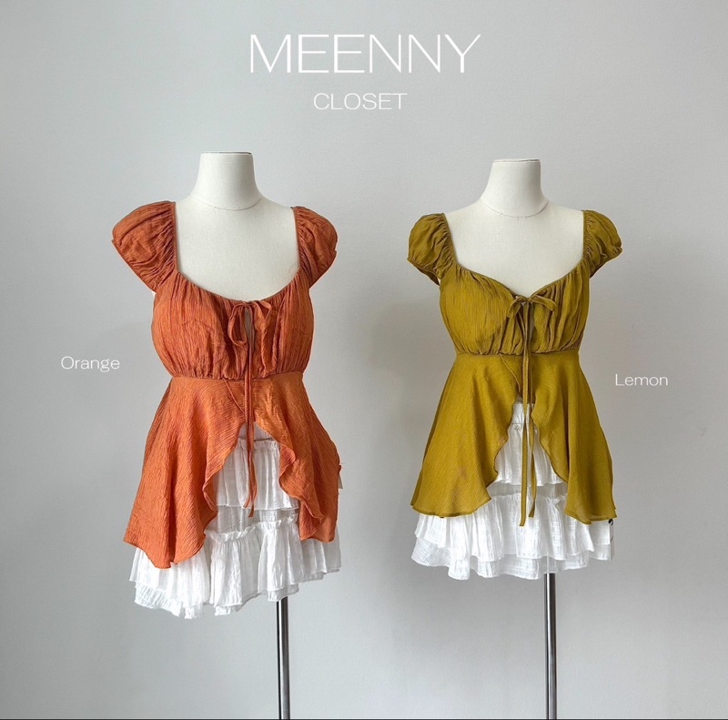 Meenny Closet | GN05 เสื้อเเขนตุ๊กตาดีเทลโบว์ผ่าหน้า MEENNY | Shopee Thailand
