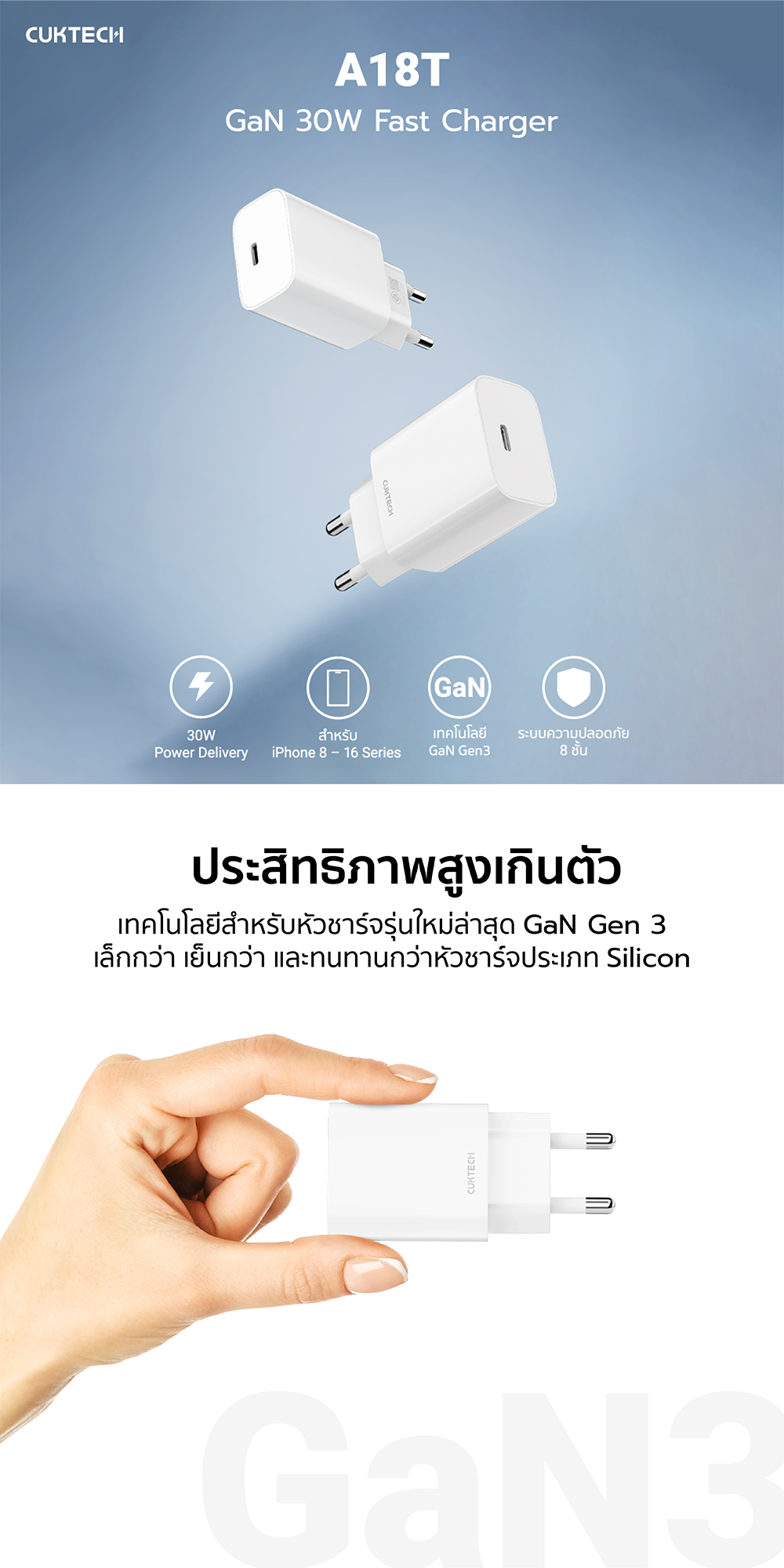[ลดเหลือ 254] CUKTECH A18T / ZMI AL870 30W GaN หัวชาร์จ / สายชาร์จสำหรับ iPhone รองรับเทคโนโลยี ...