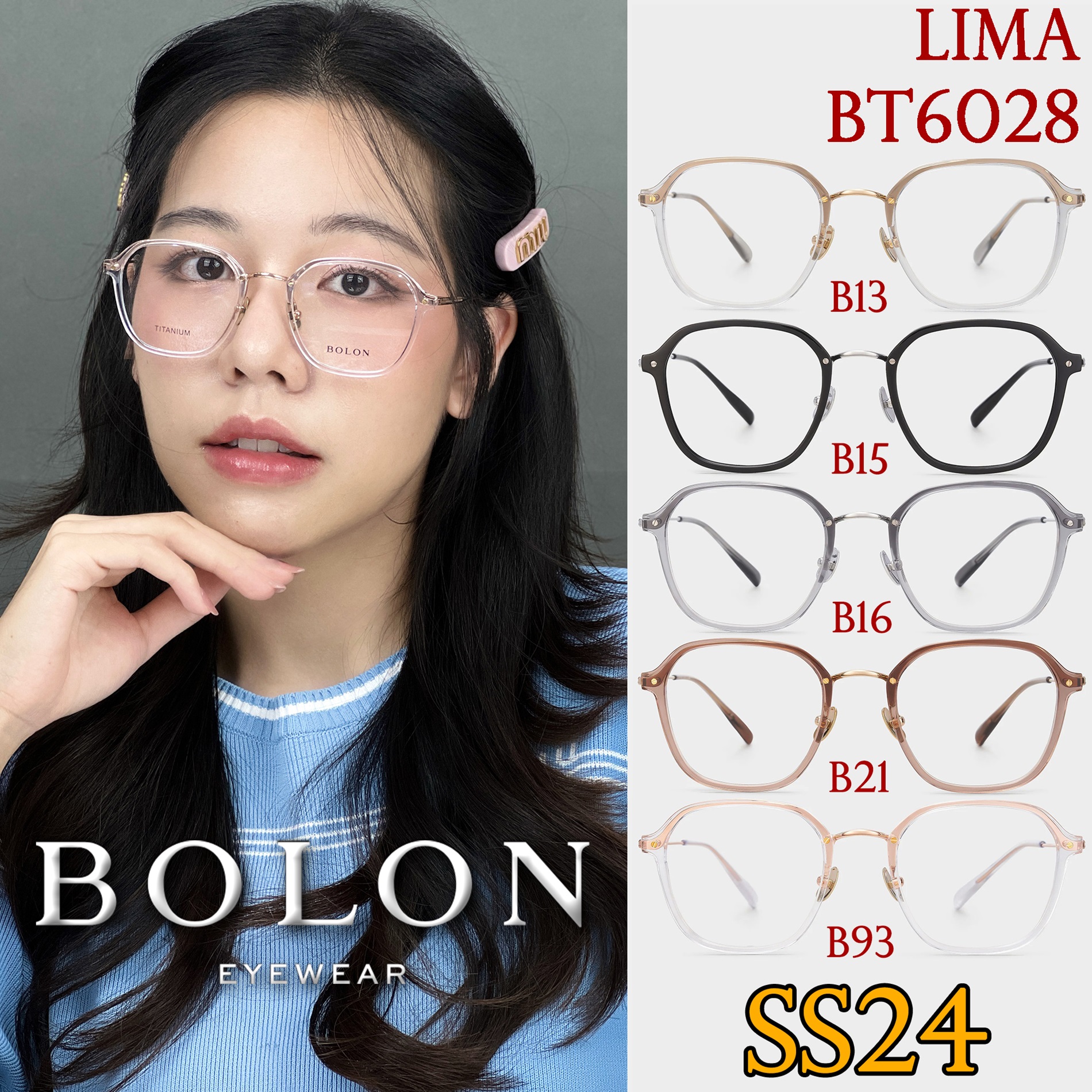 SS24 BOLON กรอบแว่นสายตา รุ่น BT6028 B13 B15 B16 B21 B93 [ฺTR/Ti/β ...