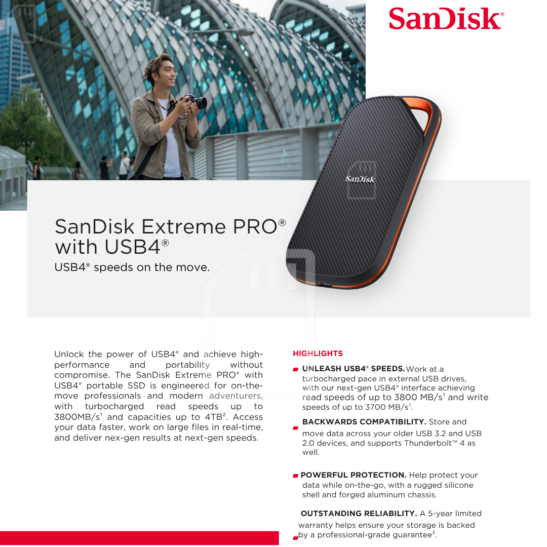 SanDisk Extreme PRO SSD (USB4) 2TB up to speed 3800MB/s read up to 3700MB/s write SDSSDE82-2T00 ...