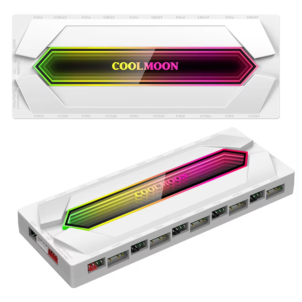 กล่องควบคุมไฟ COOLMOON MC10 ARGB Fan Hub Controller 4pin PWM+3pin 5V ...