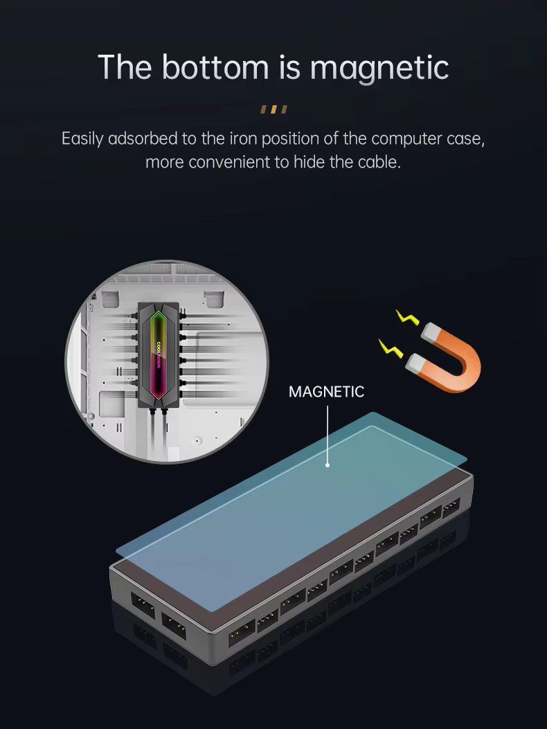 กล่องควบคุมไฟ COOLMOON MC10 ARGB Fan Hub Controller 4pin PWM+3pin 5V ...