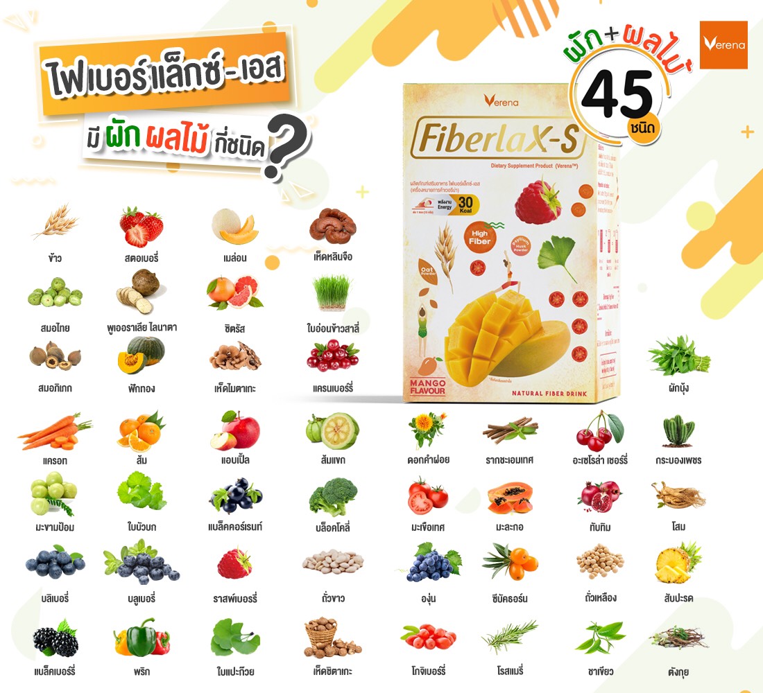 Verena Fiberlax-S Plus ไฟเบอร์ รสมะม่วง ดื่มง่าย คุมหิว ช่วยขับถ่าย ผัก ...