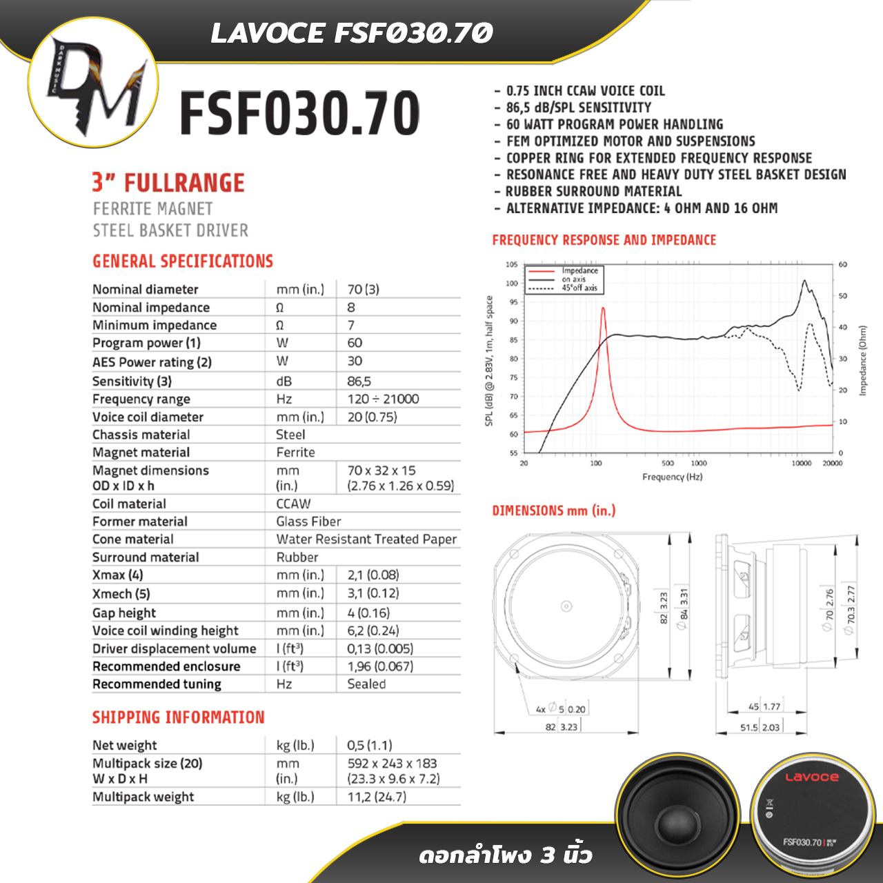LAVOCE ดอกลำโพง 3-4 นิ้ว 8ohm ลำโพง ฟูลเรนจ์ ทวิตเตอร์ เสียงแหลม บลูทูธ เครื่องเสียง Woofer ...