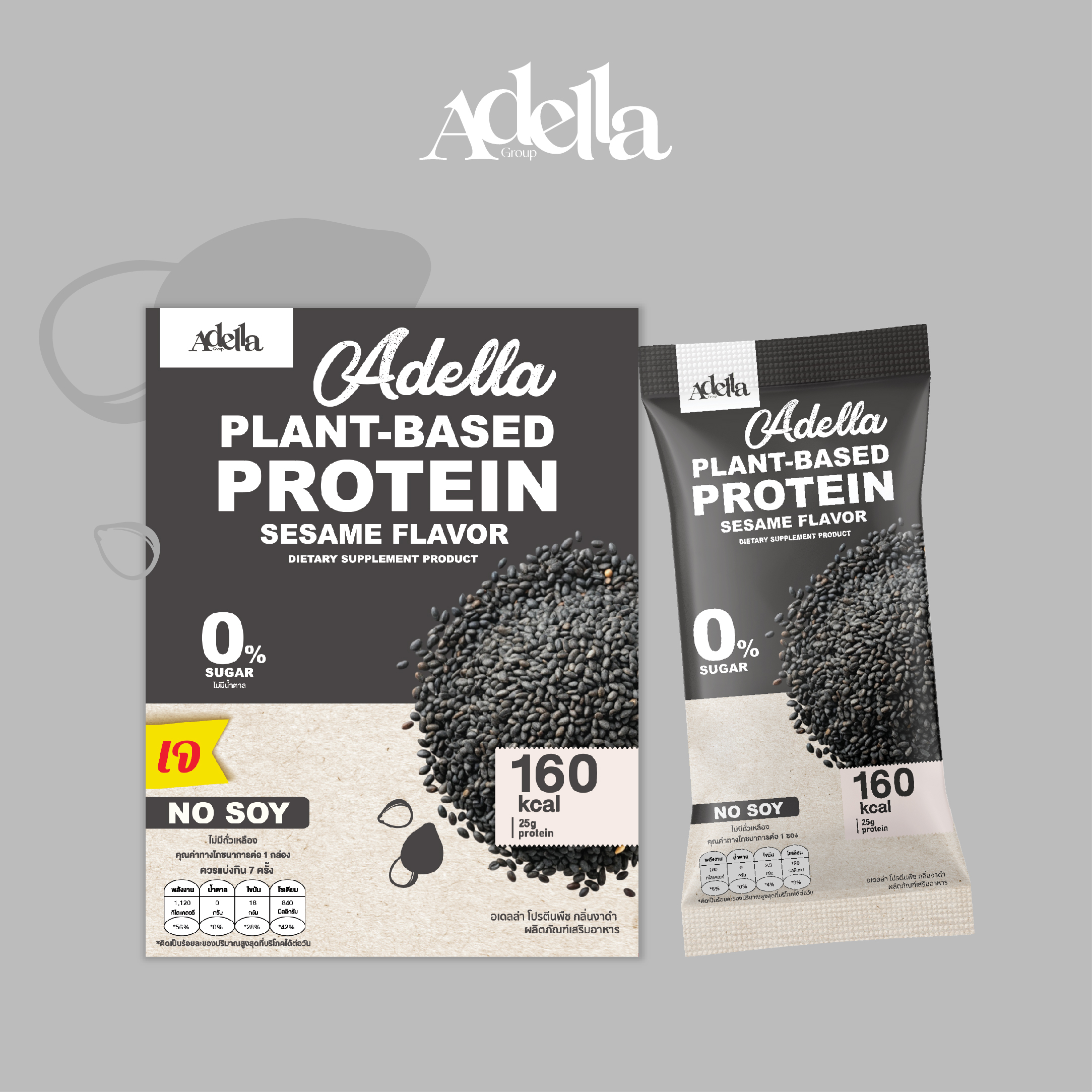 โปรตีนรสงาดำ 1แถม1 (กล่องแถมคละรสอื่นได้) Adella Protein Shake สูตรแพล ...