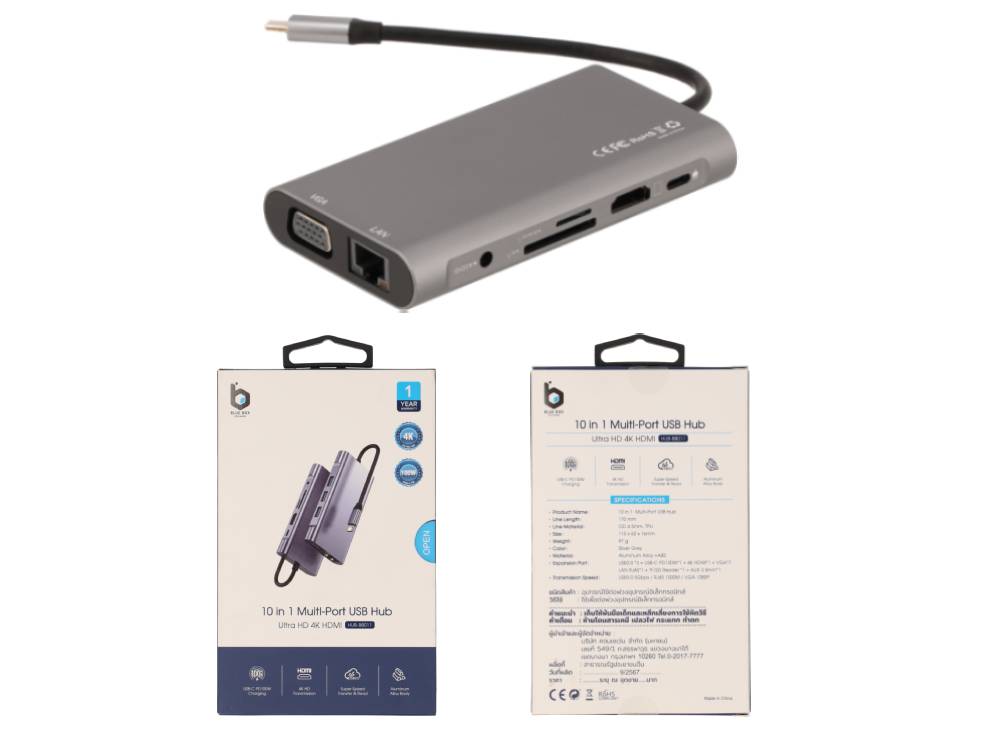 ยูเอสบีฮับ Blue Box 10-in-1 USB Type-C Hub Silver Grey by Banana IT ...