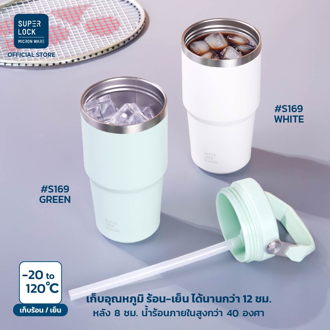 Super Lock แก้วน้ำเก็บความเย็น แก้วกาแฟ กระบอกสแตนเลส 304 แก้วน้ำเก็บอุณหภูมิขนาด 600,880ML ...