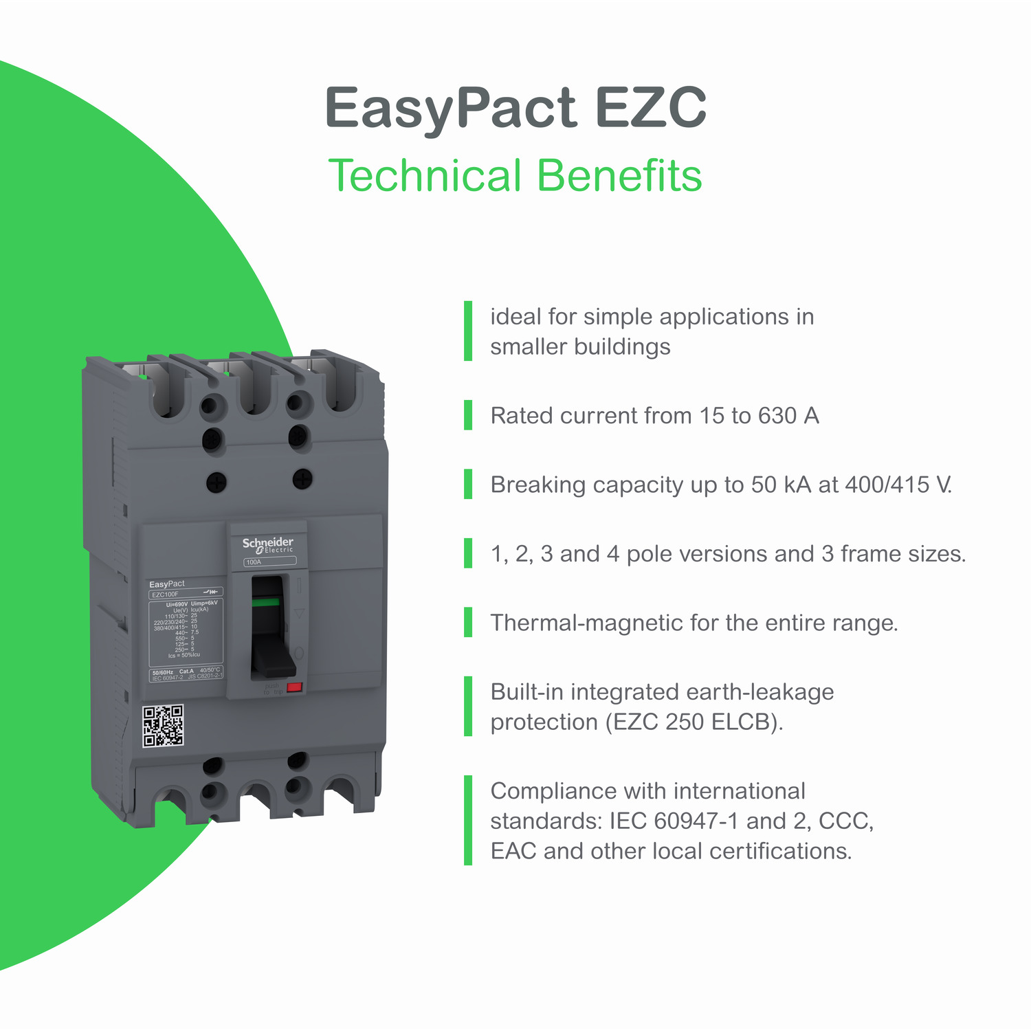 Schneider Electric circuit breaker,EasyPact EZC100H,TMD,30A,2 poles 2d ...