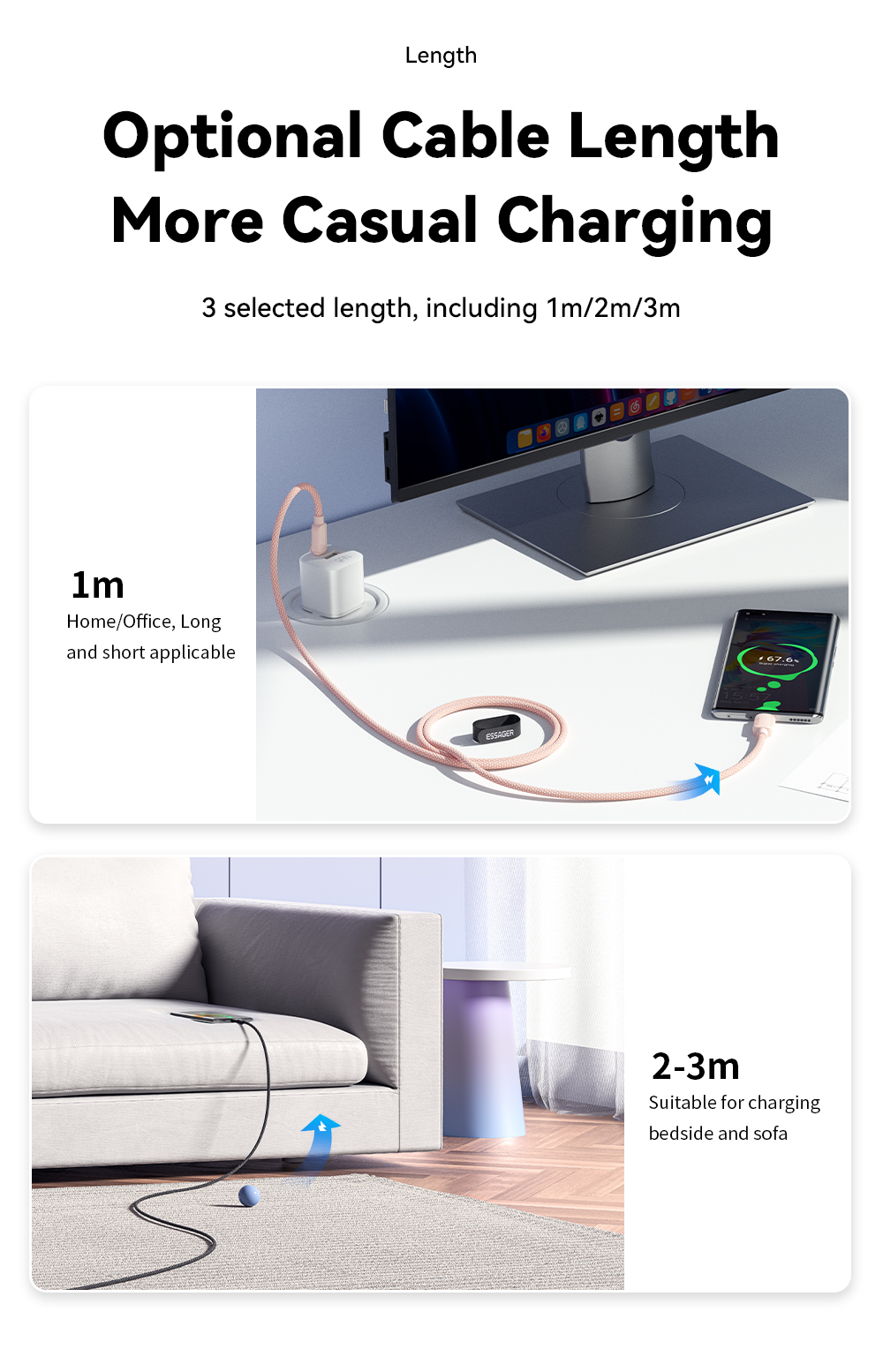 Essager 7A USBA Type C สายเคเบิ้ล100W สายชาร์จความไวสูงสายชาร์จสำหรับ สมาร์โฟน Xiaomi สายชาร์จ ...