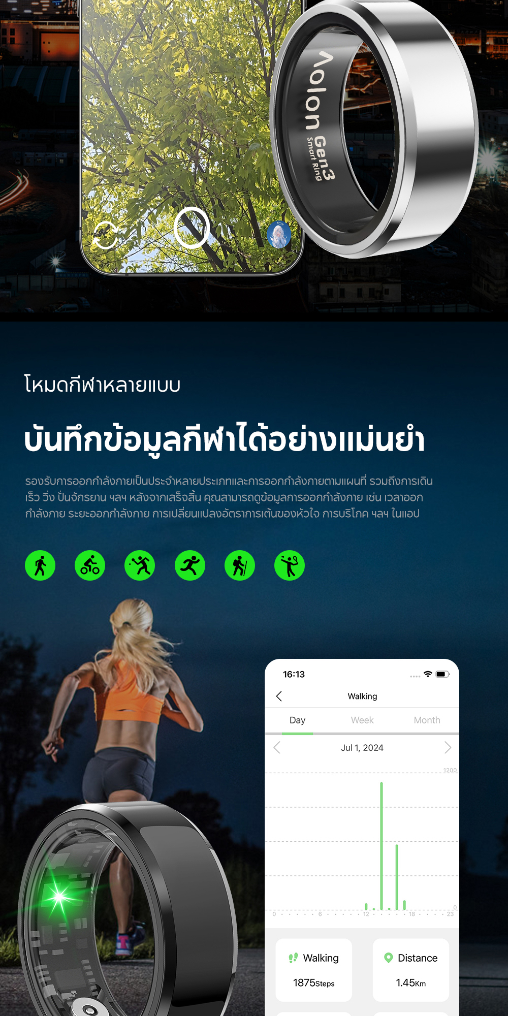 Aolon Ring Gen 3 Smart Ring แหวนอัจฉริยะ IP68กันน้ำแหวนอัจฉริยะชีพจรวัด ...