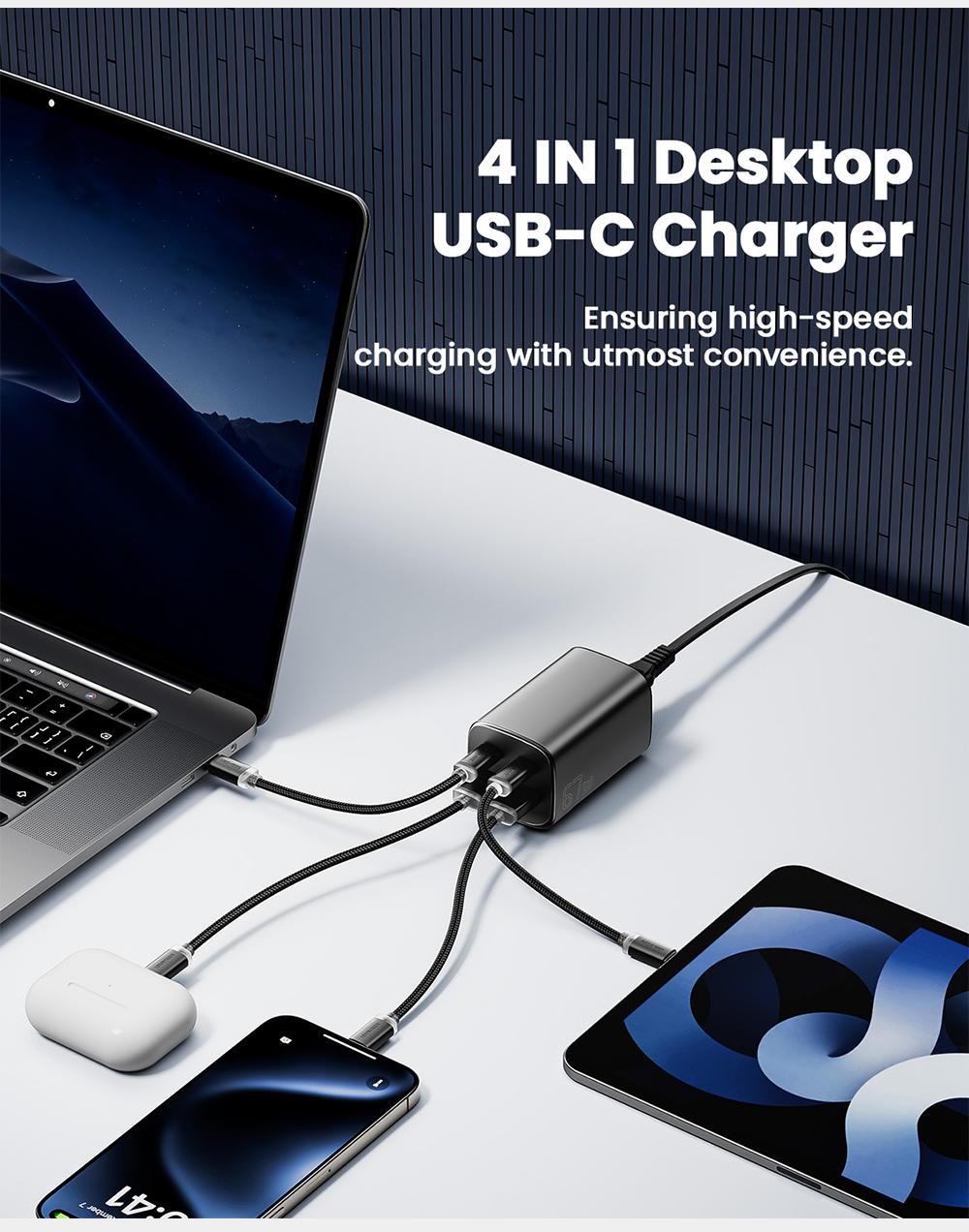 Essager เครื่องชาร์จตั้งโต๊ะ Gallium Nitride 67W 2C+2A US Standard ...