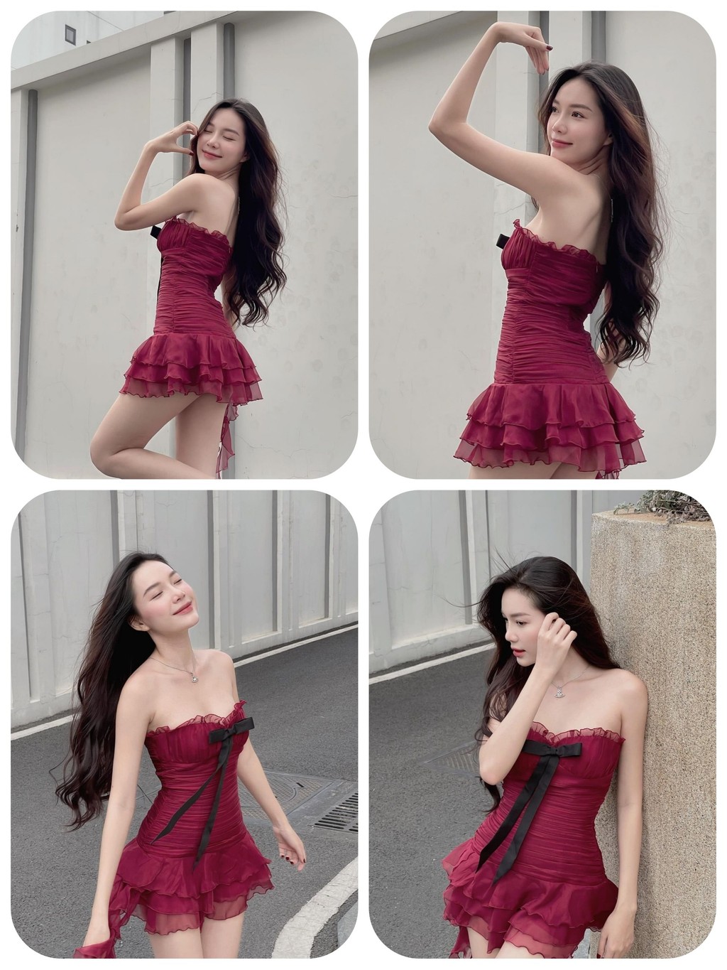 LSOUL - Magna Dress เดรสรัดรูปเกาะอกประดับโบว์แต่งระบายสีแดง | Shopee Thailand