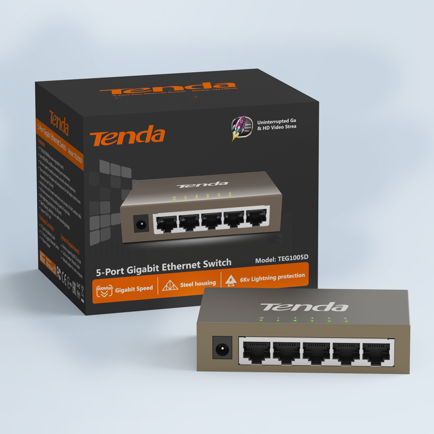 Tenda TEG1005D Gigabit Switch Hub 5-port In Metal Casing Lan สายแลน 10 ...