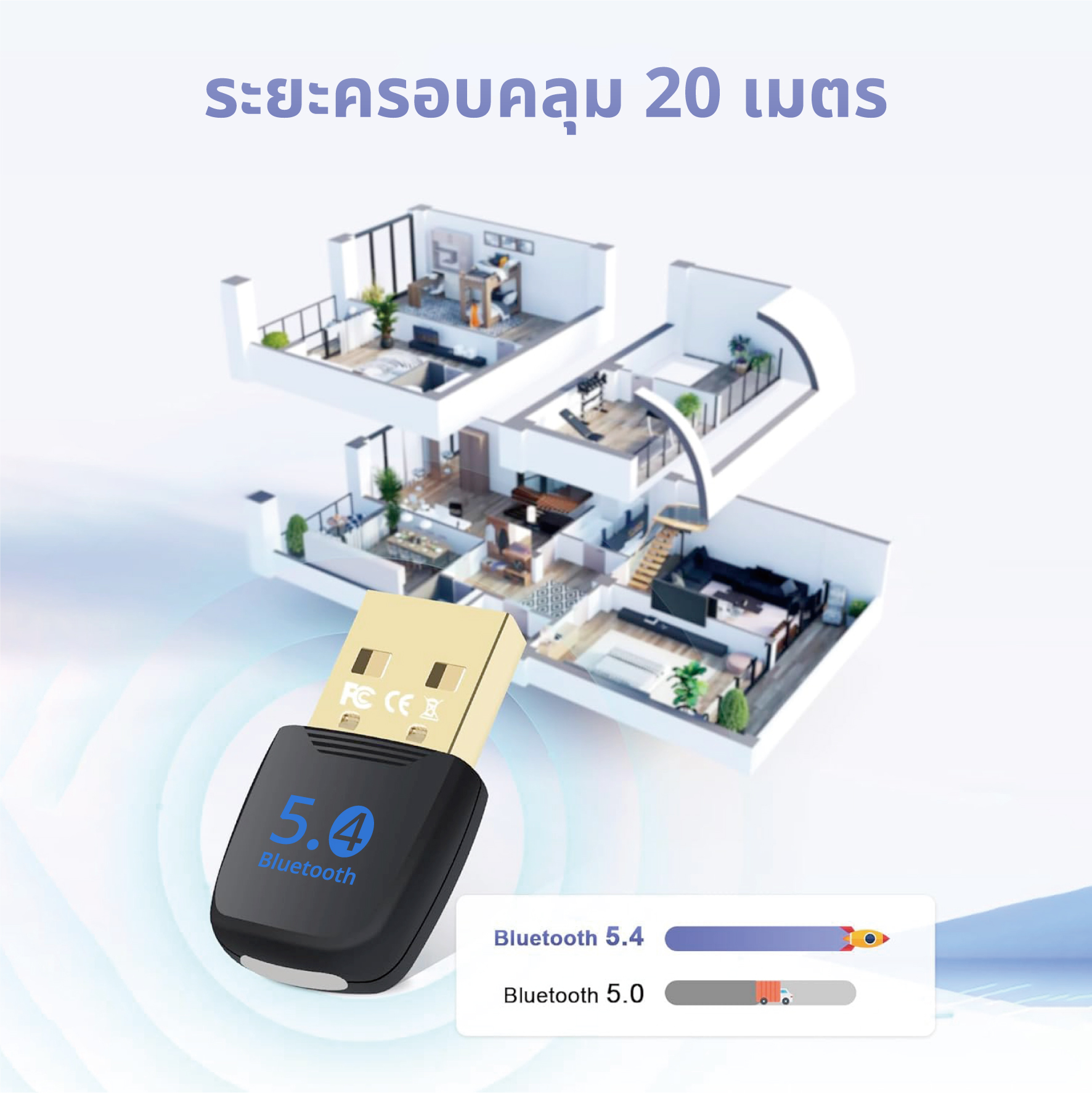 Idigital USB Bluetooth 5.4 Adapter, Wireless Receiver, อะแดปเตอร์รับส่ง ...