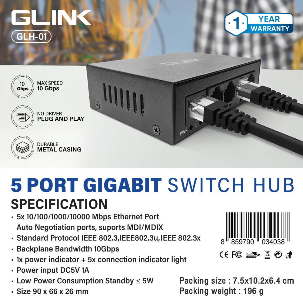 Glink GLH-01/GLH-02 Gigabit Switch Hub 5Port/8Port 10/100/1000Mbps ...