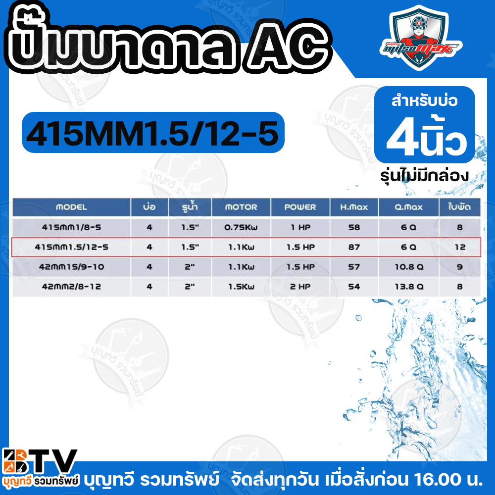 Mitsumax ปั๊มบาดาล สำหรับลงบ่อ 4 นิ้ว กำลัง 1HP 1.5HP 2HP ท่อน้ำออก 1.5 ...