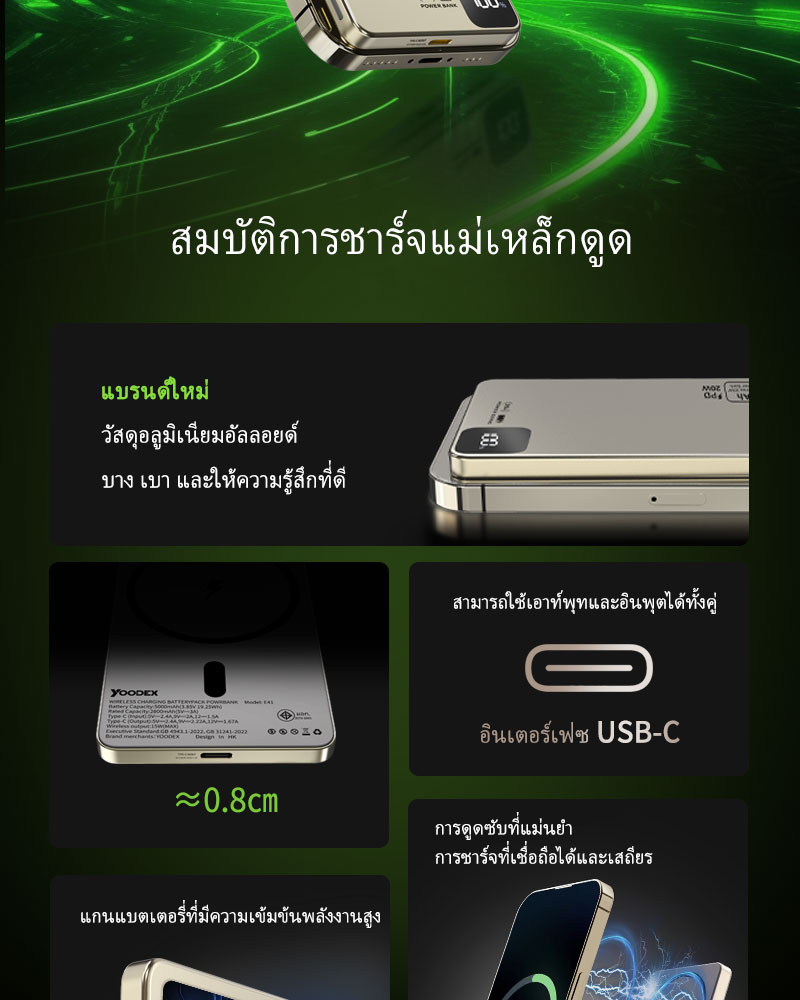 [ปีงูพาโชคส่วนลดสุดคุ้ม] YOODEX E41 แบตสำรอง 10000mAh QC 3.0 PD 20W จอ ...
