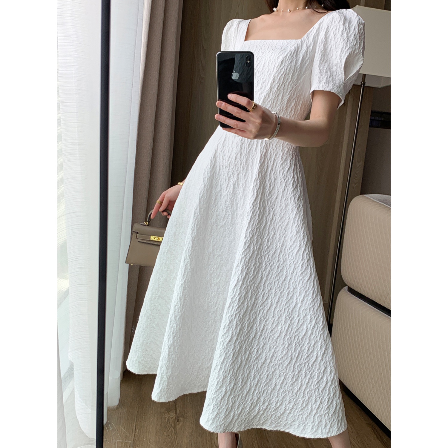【EVIOVIO】S-5XL เดรสยาว คอเหลี่ยม สไตล์ฝรั่งเศส เรียบหรูมีสไตล์ ช่วยพราง ...
