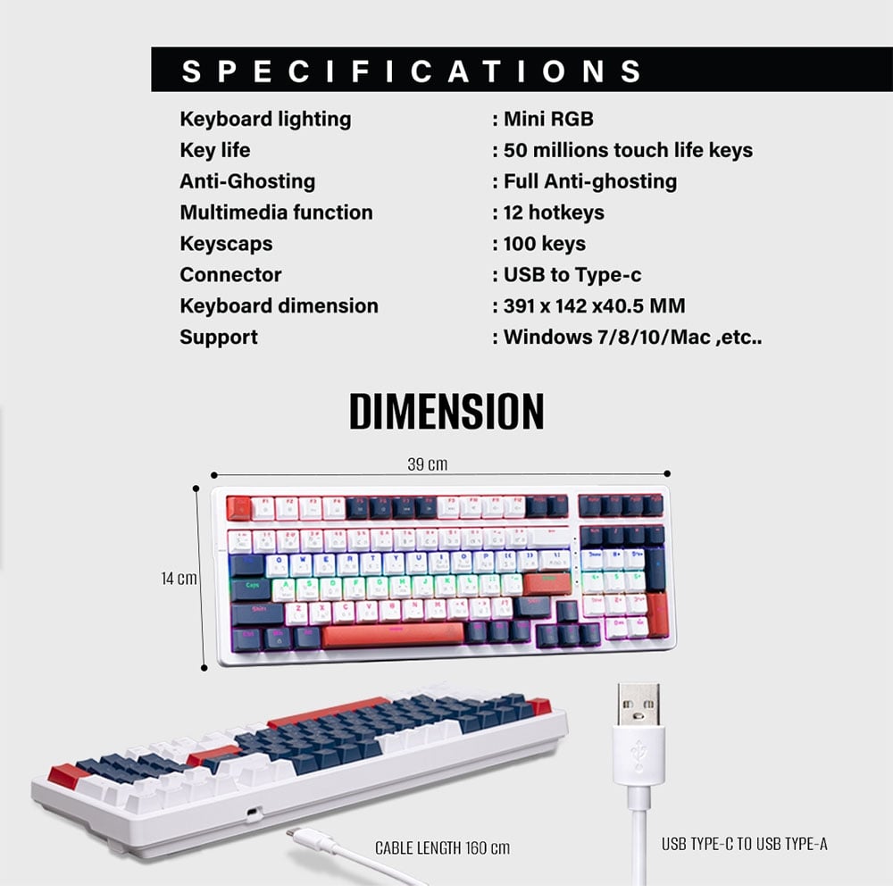 KEYBOARD (คีย์บอร์ด) EGA TYPE CMK1 (LAYOUT C) (RED SWITCH / BLUE SWITCH ...