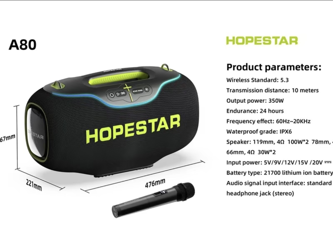 Hopestar A60/ A80 ลำโพงบลูทูธ 350วัตต์ พร้อมไมค์ ลำโพง6ดอก มีไฟRGB ปรับ ...