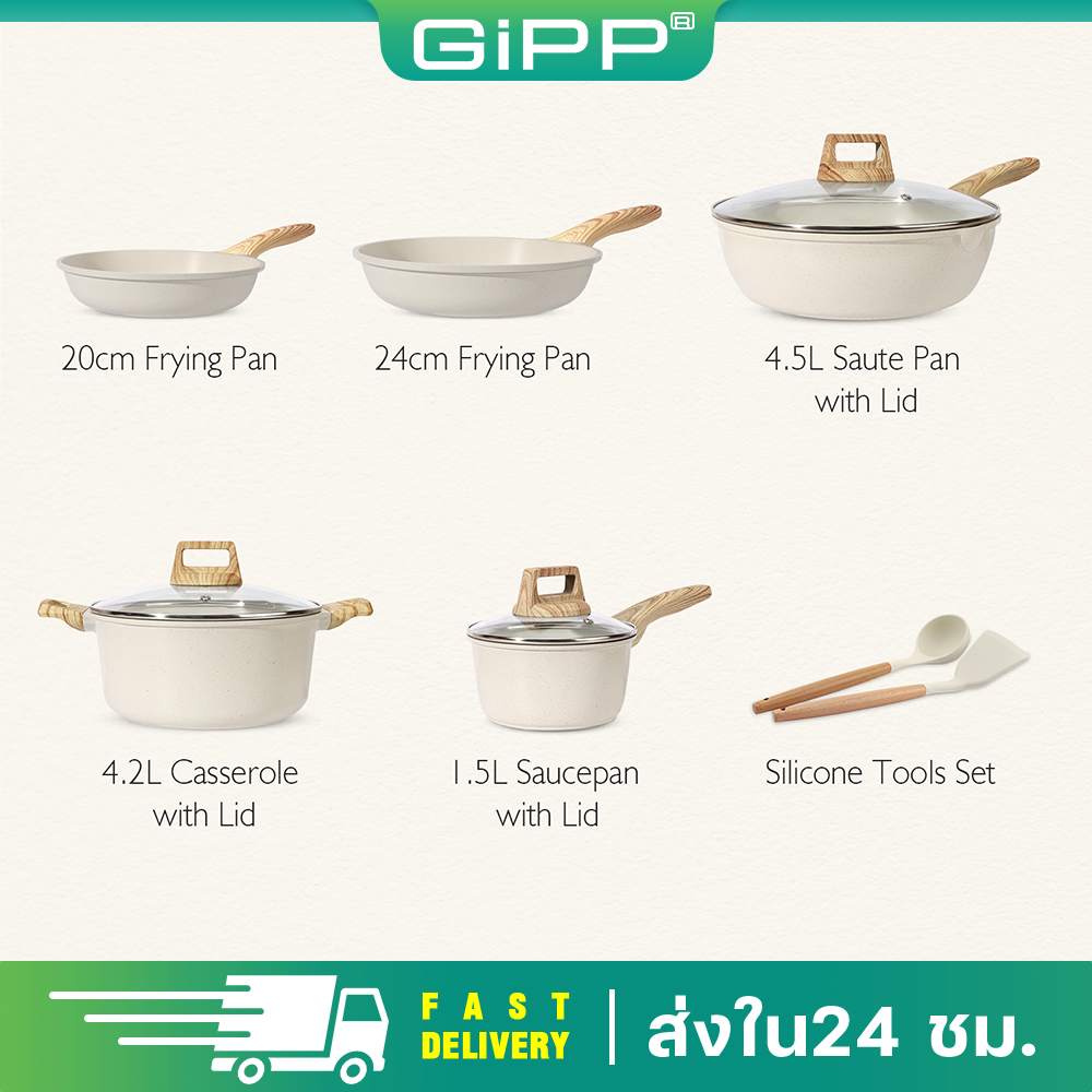 GiPP ชุดกระทะ-7pcs กระทะนำมาพัด ต้ม ทอด หุงข้าวได้หมด ใช้กับเตาทุกประเภท เคลือบสุขภาพ | Shopee ...
