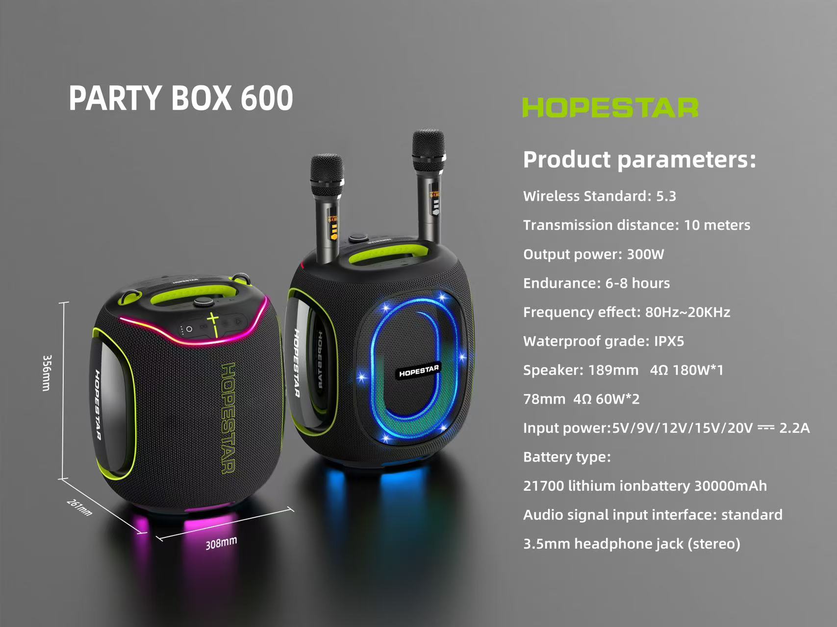 Hopestar Party600 ลำโพงบลูทูธ 300วัตต์ พร้อมไมค์ลอย2อัน ปรับเสียงไมค์ได้ มีไฟRGB ของแท้100% ...