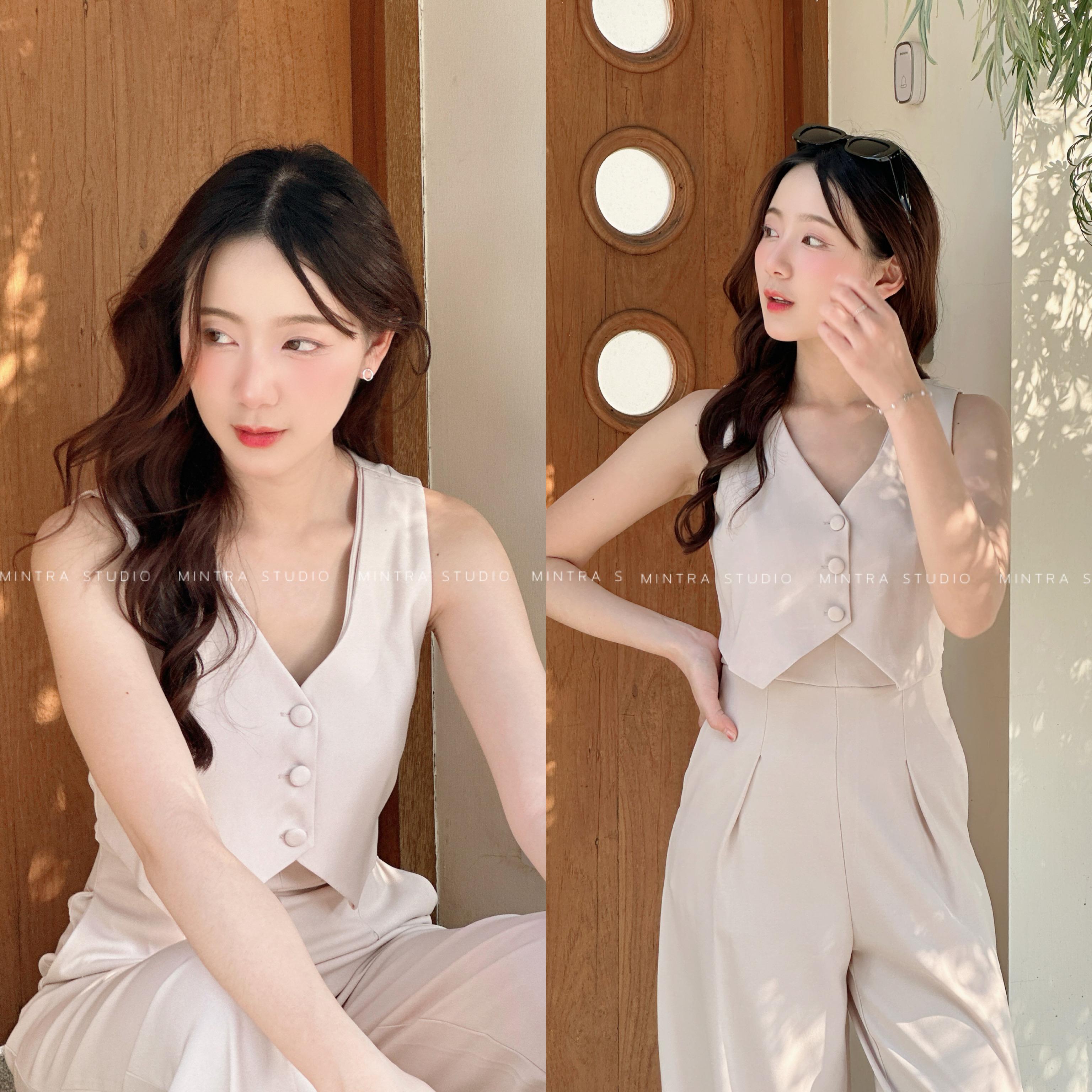 Katie Jumpsuit - จั้มสูทขายาว เสื้อกั๊กสูท แขนกุด คอวี จั้มสูทออกงาน MT ...