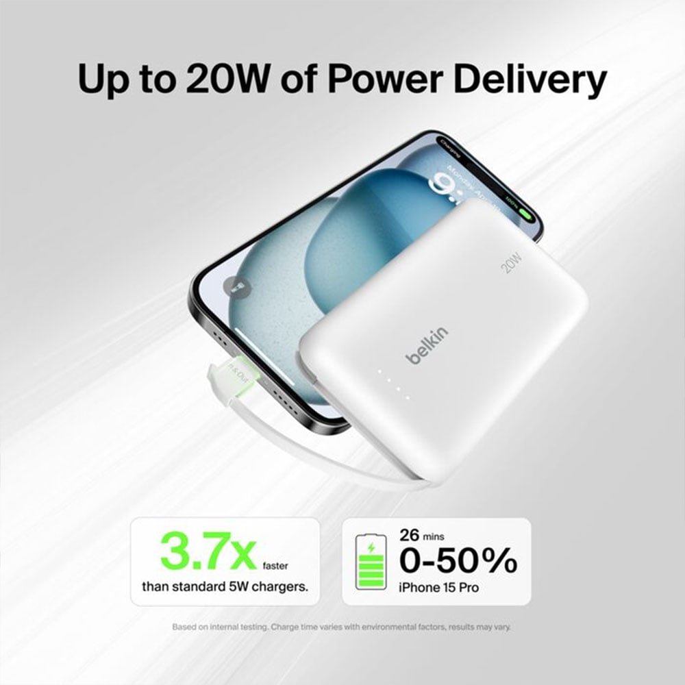 POWER BANK (พาวเวอร์แบงค์) BELKIN BOOSTCHARGE WITH INTEGRATED CABLE WITH USB-C 10000 mAh ...