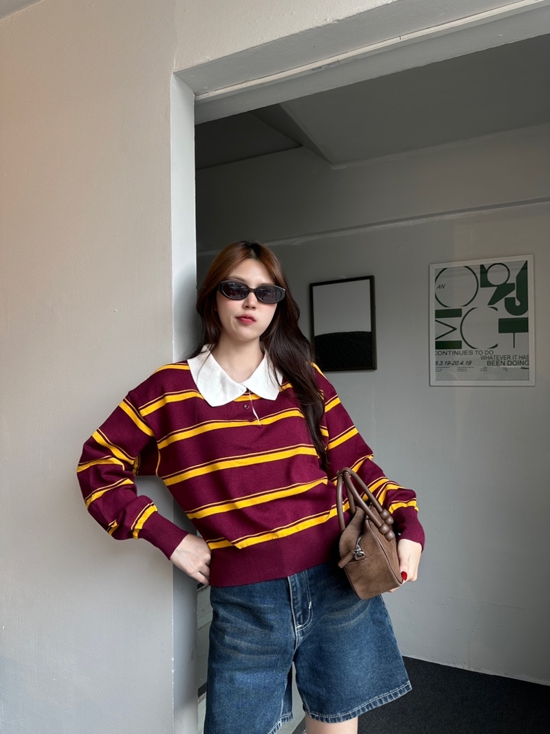 เสื้อโปโลแขนยาวผ้าไหมพรมทอลาย งาน WARIN กระดุมหน้า WRPL0020 | Shopee ...