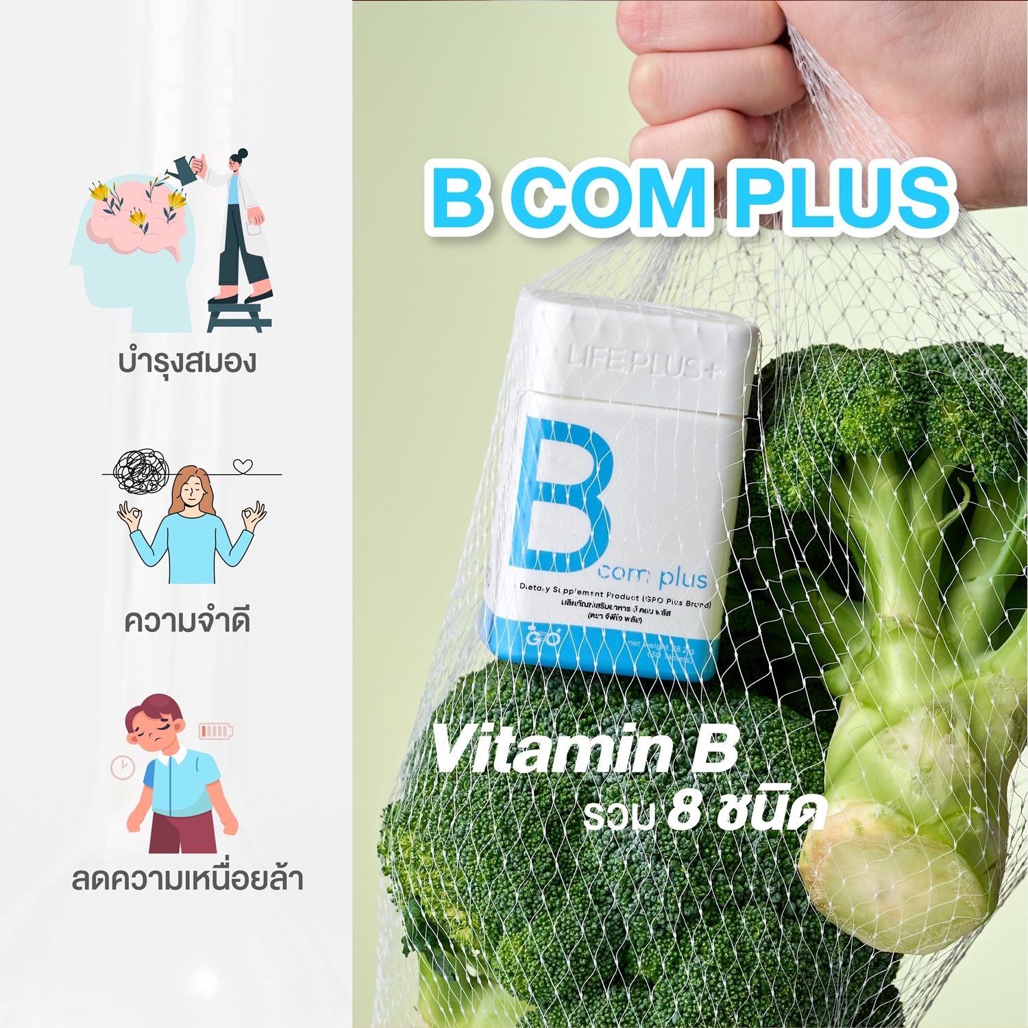 B COM PLUS วิตามินบีรวม จากองค์การเภสัชฯ GPO Plus 🧠บำรุงสมอง ลดเครียด⚡ ...