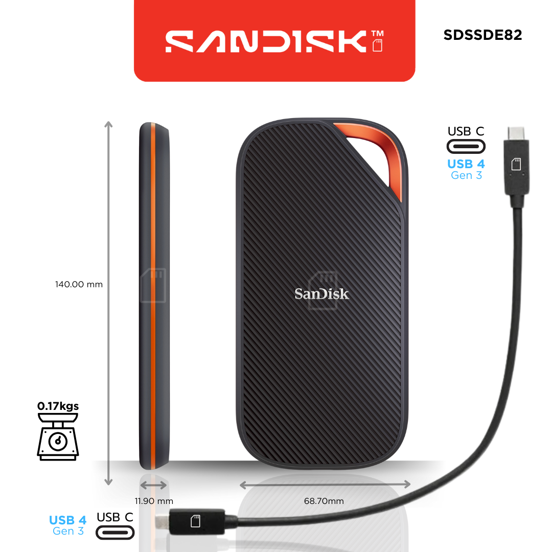 SanDisk Extreme PRO SSD (USB4) 2TB up to speed 3800MB/s read up to 3700MB/s write SDSSDE82-2T00 ...