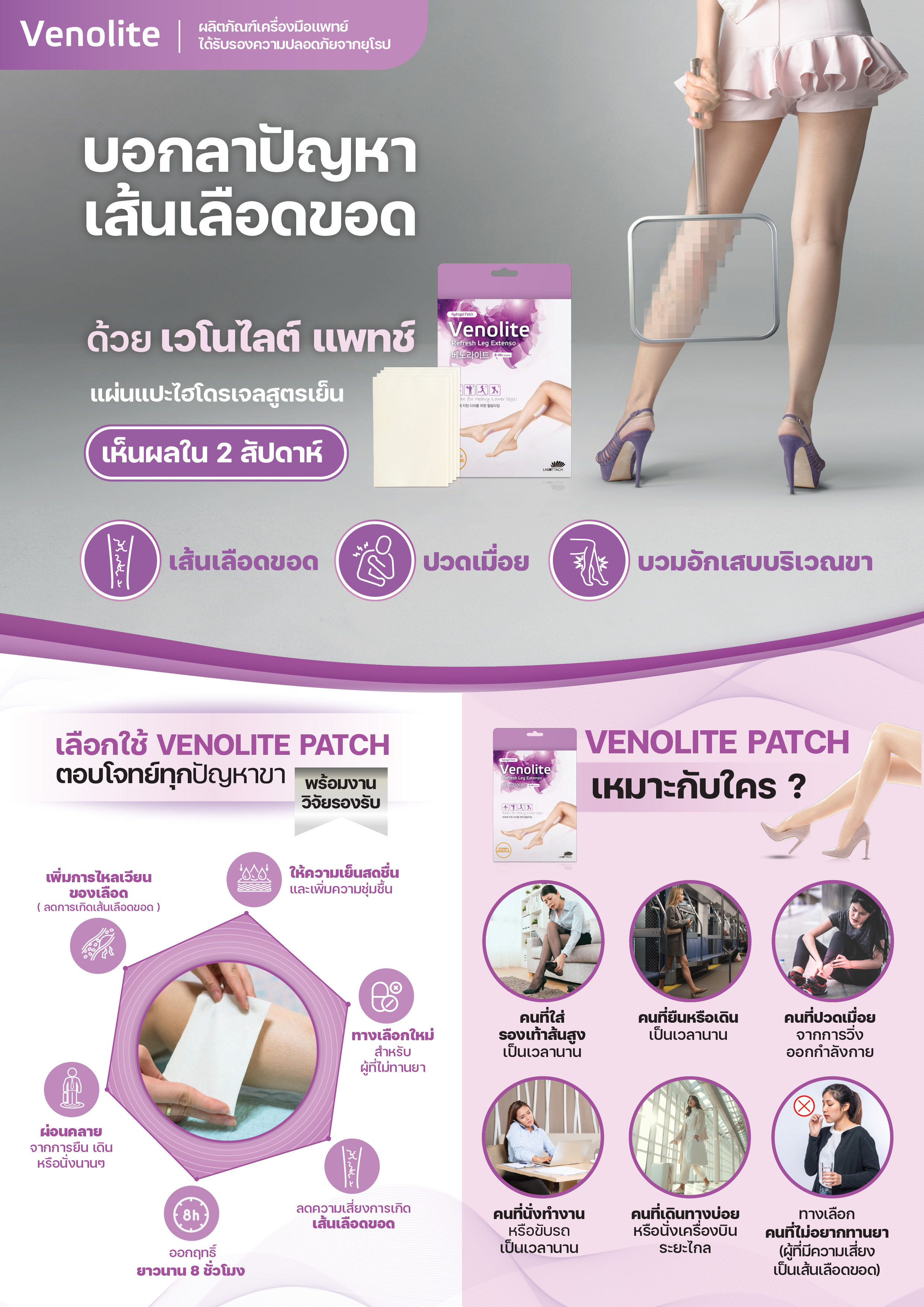 [ 3 กล่อง ] VENOLITE PATCH เวโนไลต์ แผ่นแปะแก้ปวด เส้นเลือดขอด ลดน่อง ...
