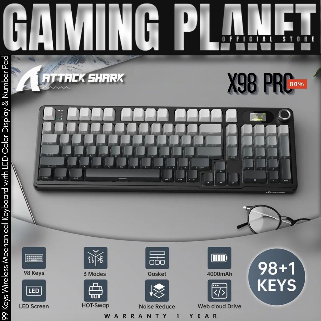 คีย์บอร์ดเกมมิ่ง ATTACK SHARK X98 Pro | Mechanical Wireless 98 ปุ่ม ...