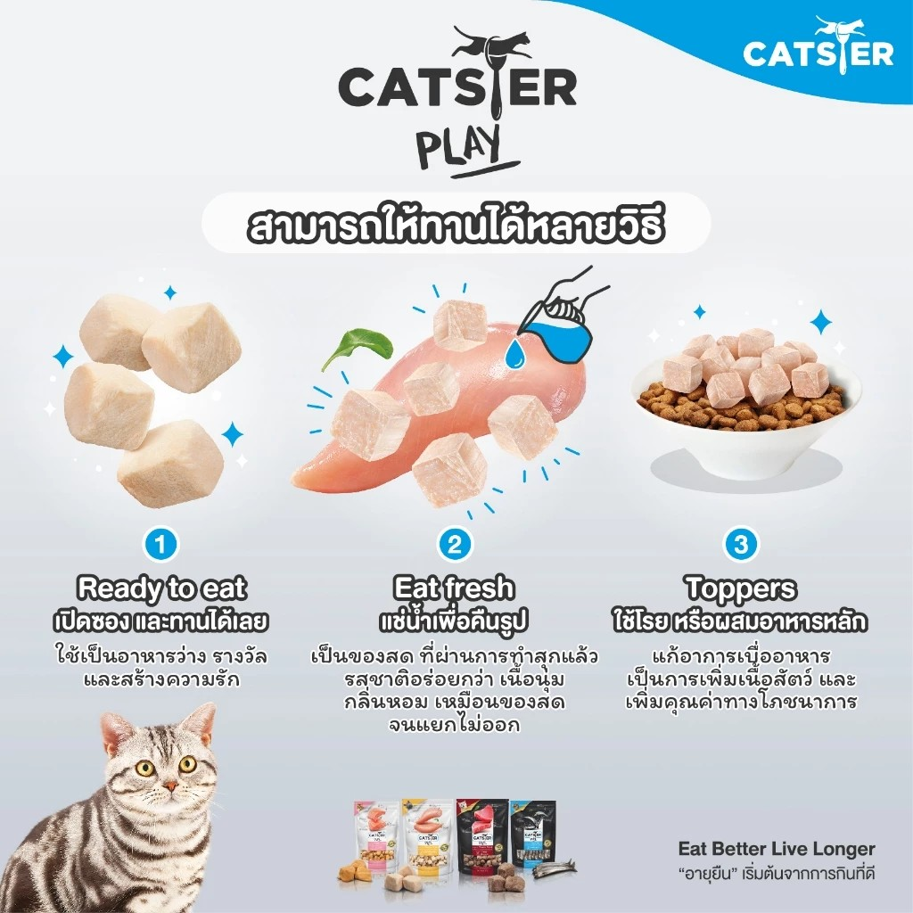 (จัมโบ้ 180กรัม) Catster Play ขนมแมวฟรีซดราย เนื้อไก่ ( chicken freeze ...