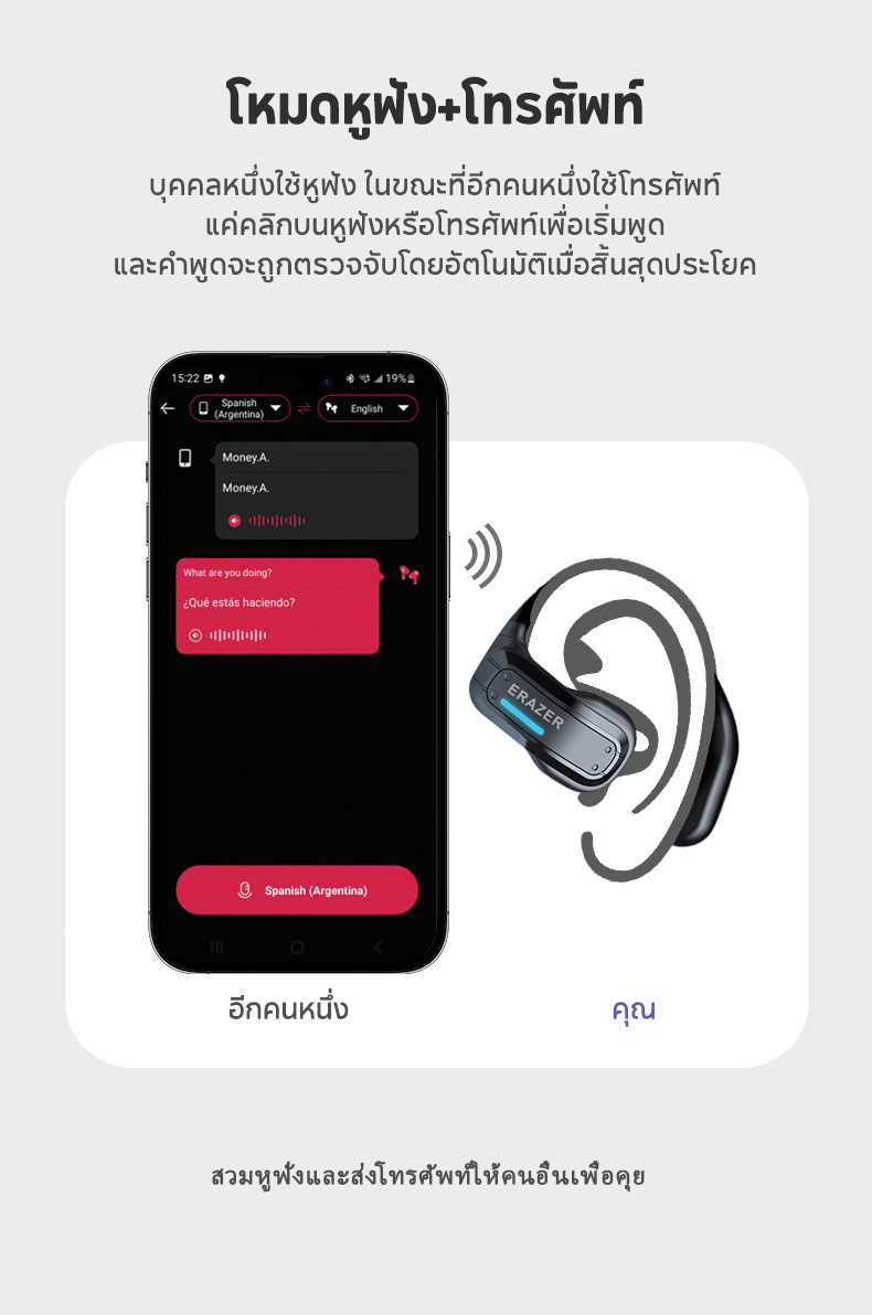 Lenovo ERAZER X8 Al หูฟังบลูทูธ การแปลแบบเรียลไทม์อัจฉริยะ Wireless ...