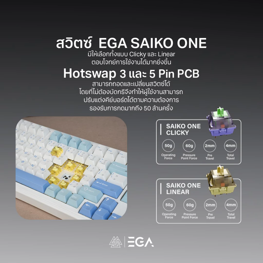 คีย์บอร์ดเกมมิ่งไร้สาย EGA TYPE CMK11 Mechanical Full RGB Hot swap ...