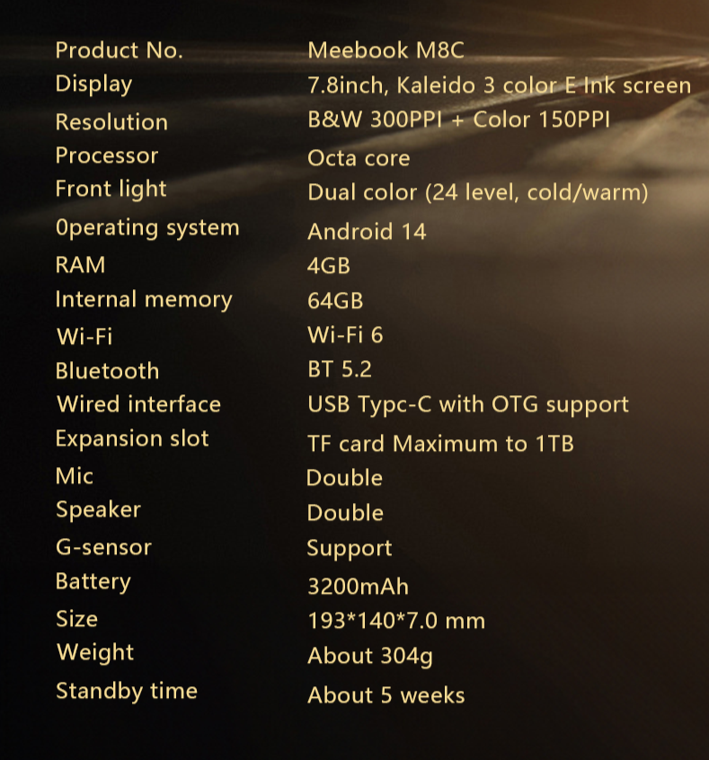 Meebook M8C eBook Reader - 7.8" Color Eink (Android 14 / Micro SD Slot ...