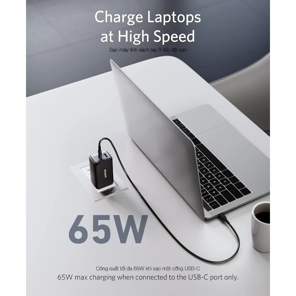 หัวชาร์จ adapter anker 65W PD USB-C＆A Type-C Charger anker 2in1 adapter ...