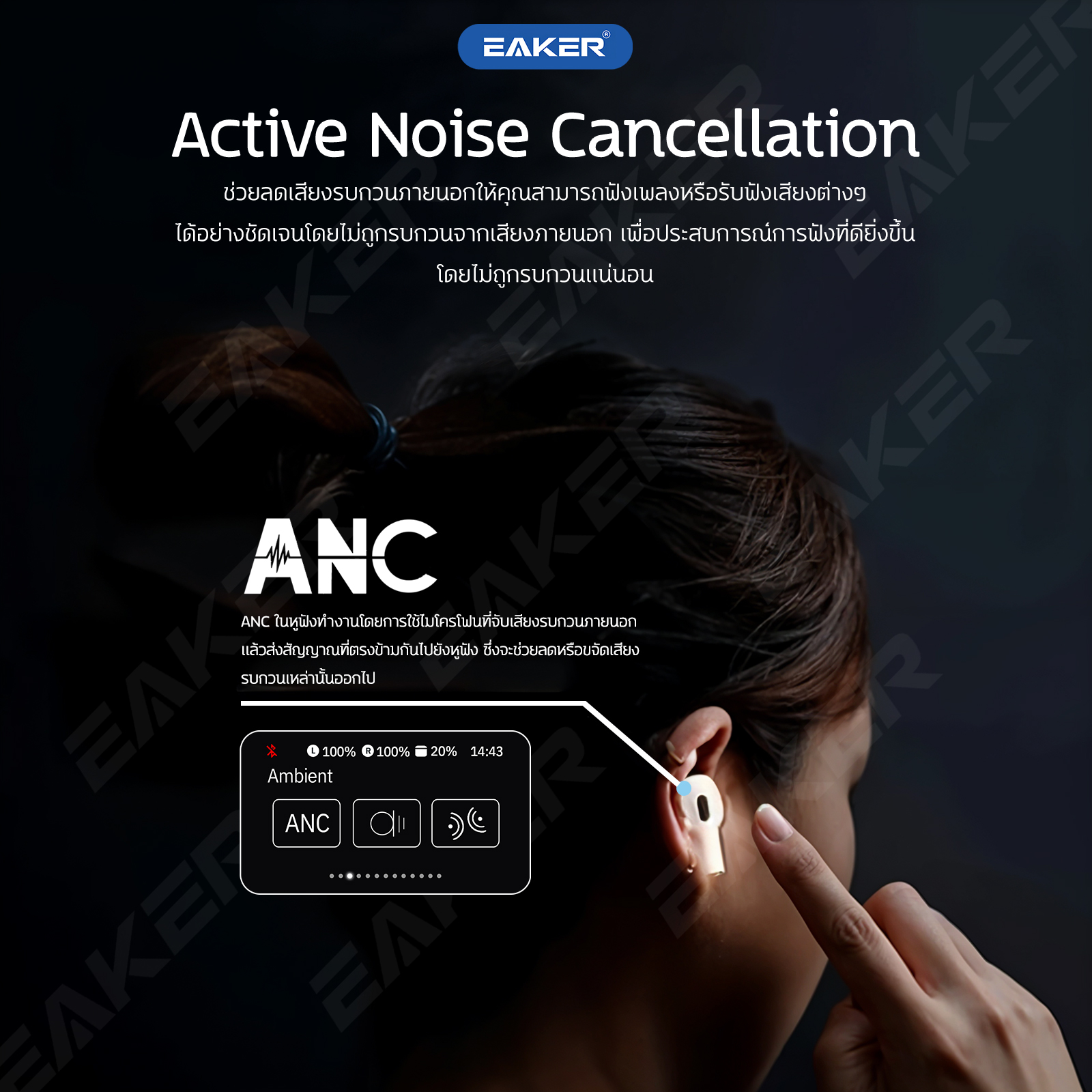 รุ่นใหม่ EAKER หูฟังบลูทูธไร้สาย บลูทูธ5.4 พร้อมหน้าจอทัชสกรีน เสียงStereo HD voice คุยสายชัด ...