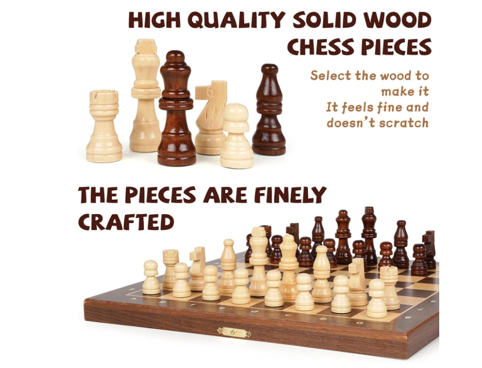 [Super Chess] ชุดหมากรุกสากลไม้วอลนัท+MDF (แม่เหล็ก) Gold Knight Wooden ...