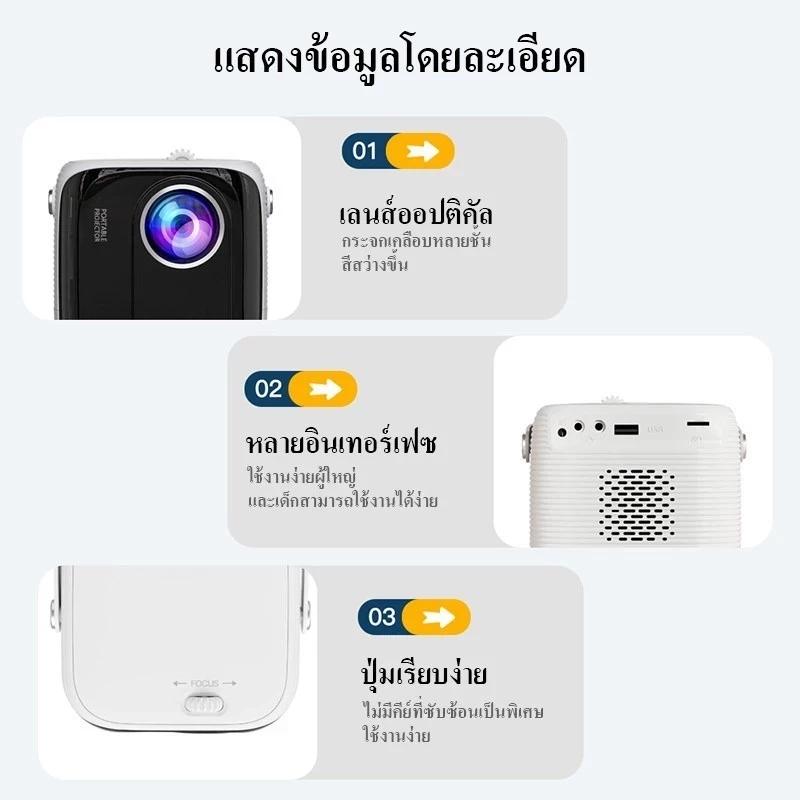 Monoz Projector S10 แบบพกพาสมาร์ทมินิ HD 1600 lumens โปรเจคเตอร์ OS ...
