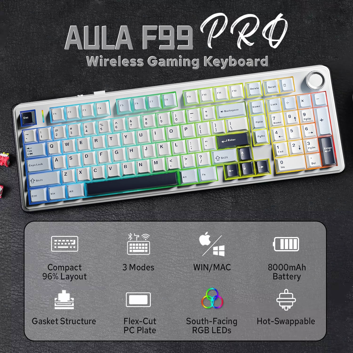 คีย์บอร์ดไร้สาย - AULA F99Pro - Gasket Mechanical Keyboard คีย์ไทย แบต 8,000mAh รับประกัน 2 ปี ...