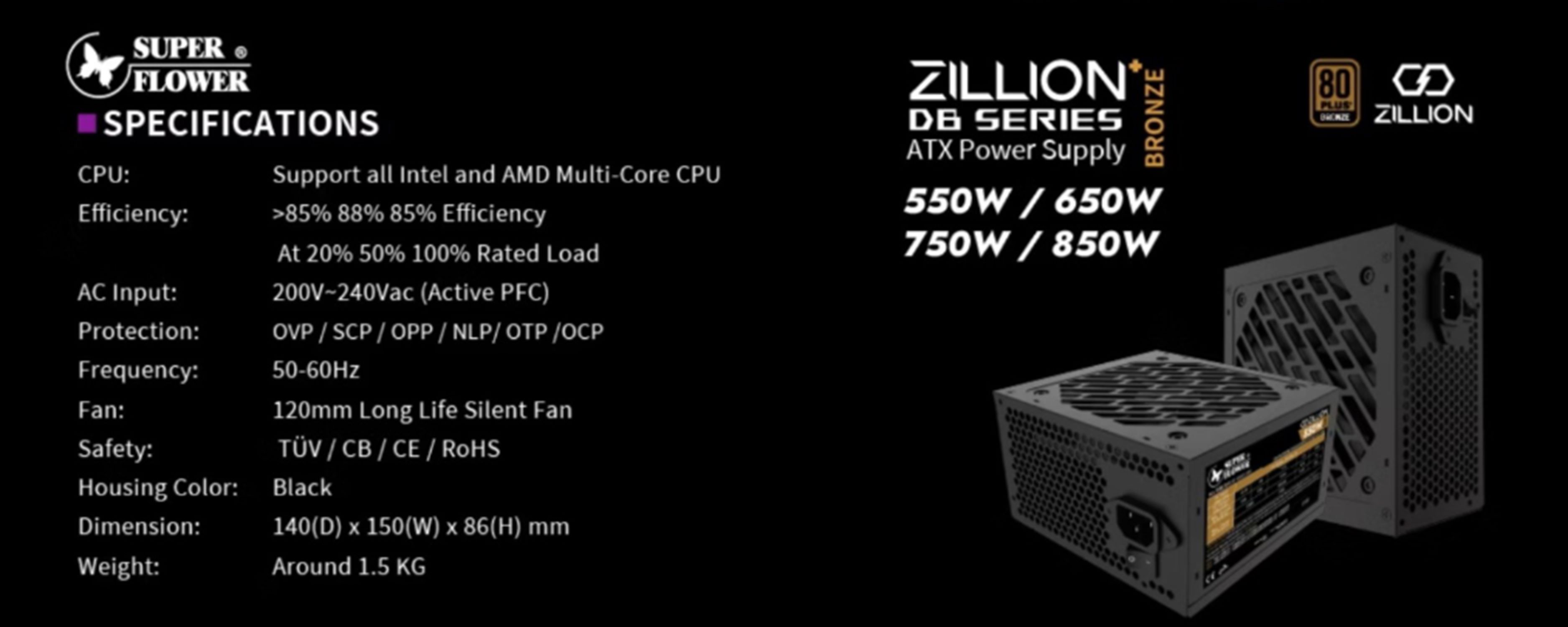 SUPER FLOWER ZILLION DB 750W 80 PLUS BRONZE *พาวเวอร์ซัพพลาย (SF ...