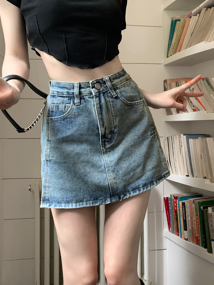 GHAOHES กระโปรงกางเกงยีนส์ S-4XL เอวสูง ลมเกาหลี มินิน่ารัก ผ่า 2 ข้าง มีซับยีนส์ กระโปรง y2k ...