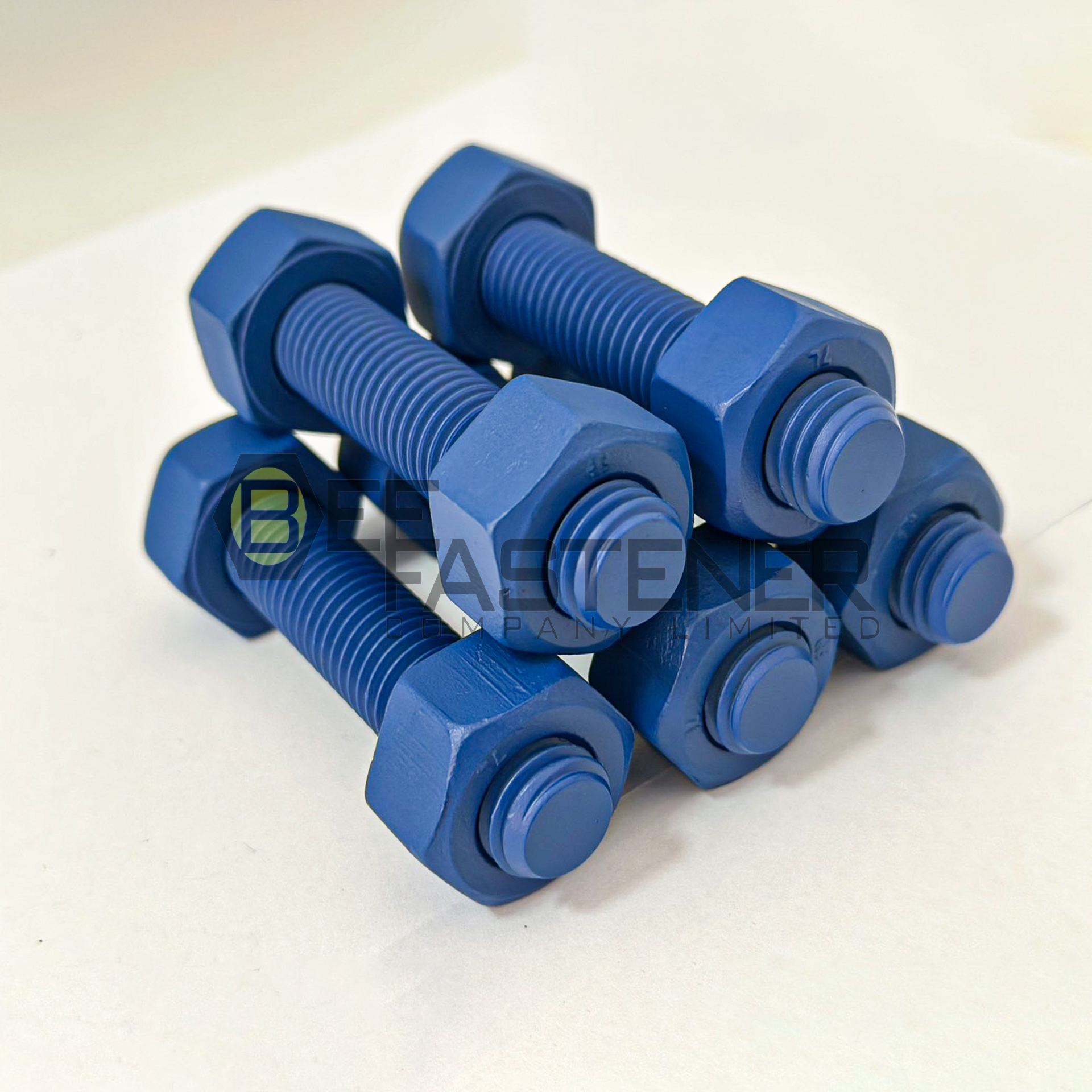 Stud bolt with 2 Hex Nuts ASTM A193 B7/A194 2H PTFE Light Blue Size 5/8 ...