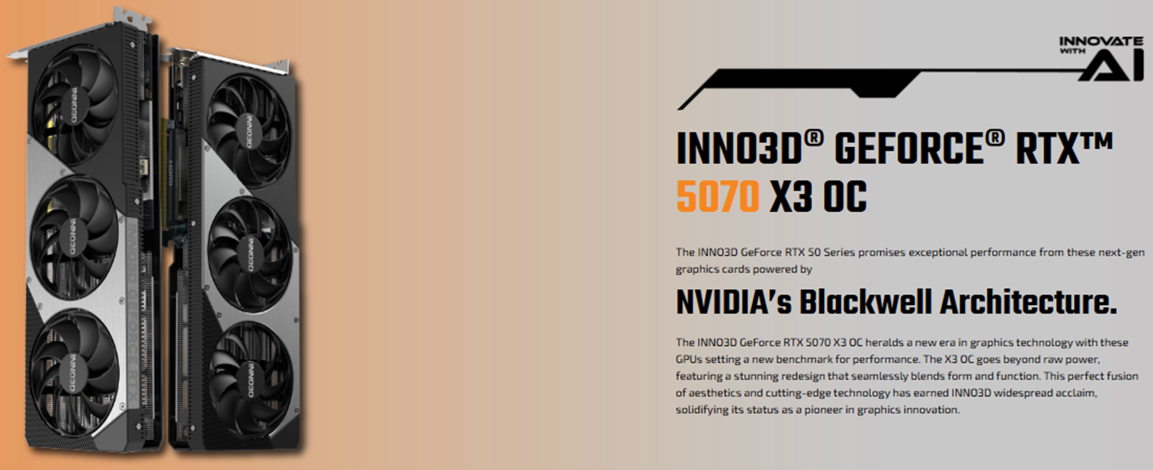 INNO3D GEFORCE RTX5070 X3 OC 12GB GDDR7 (N50703-12D7X-195064L) | Shopee ...