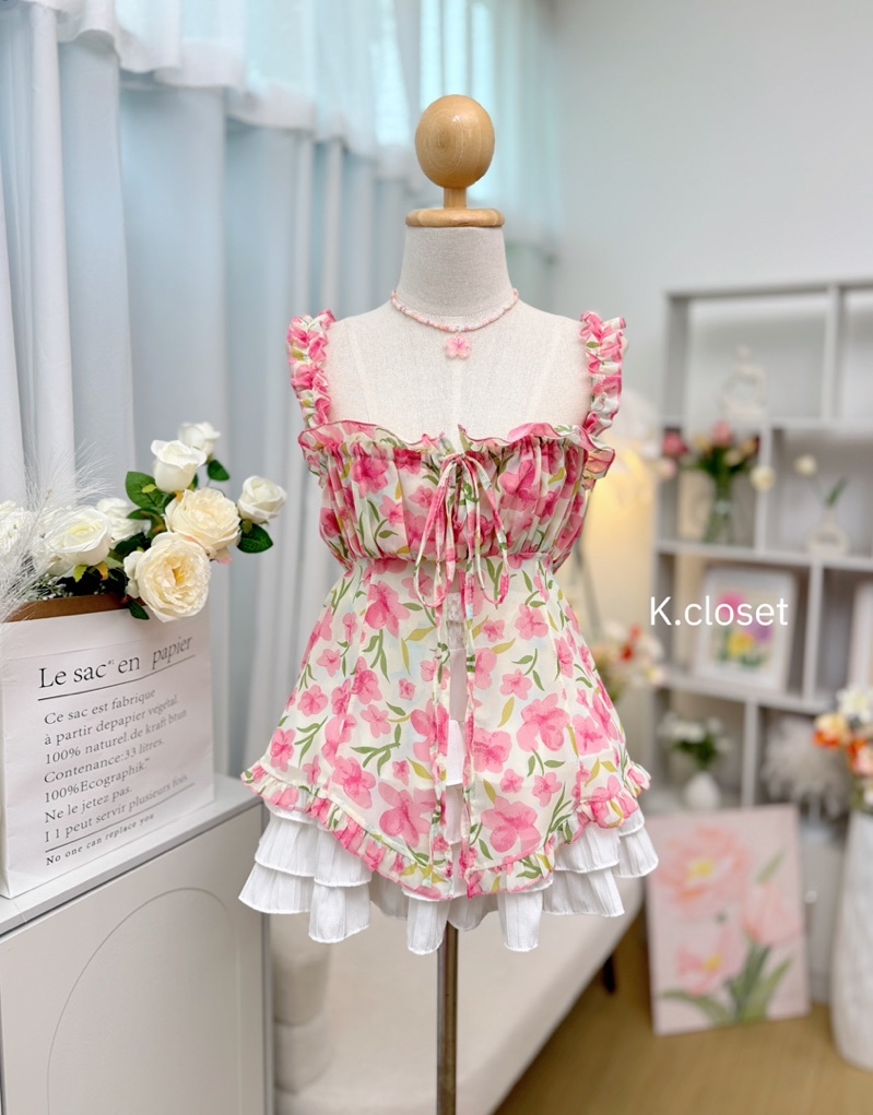 เสื้อผูกหน้าผ้าชีฟองลายสวยหวานมากรุ่นนี้สาวอวบใส่ได้อกถึง40 | Shopee ...