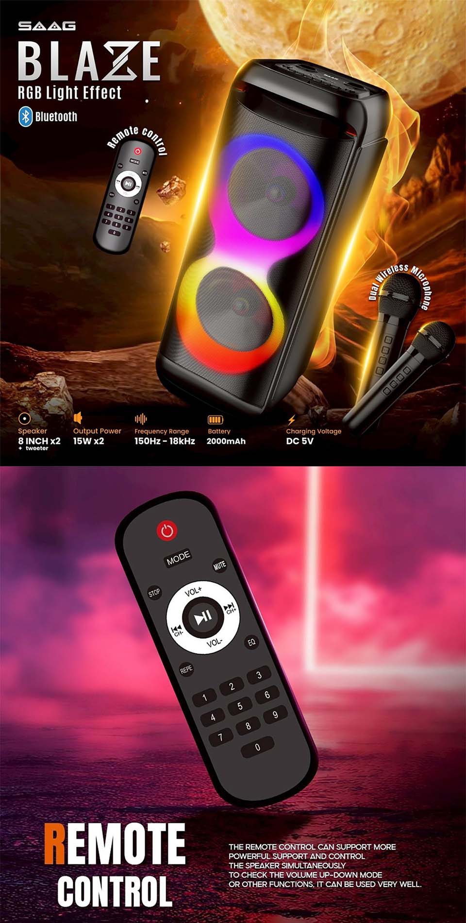 BLUETOOTH SPEAKER (ลำโพงบลูทูธ) SAAG BLAZE - BLACK (SPK-SAAG-BLAZE) | Shopee Thailand